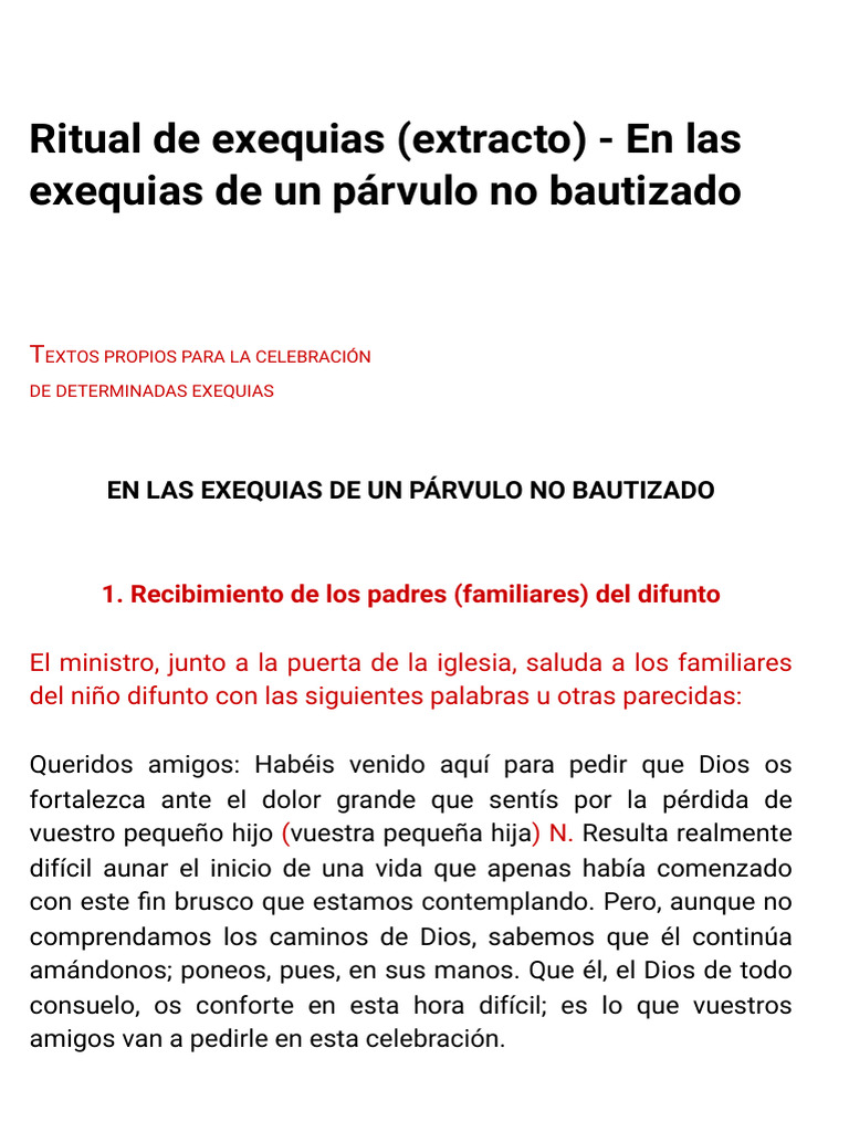 Exequias para niños no bautizados | PDF | Oración | Creencia religiosa ...