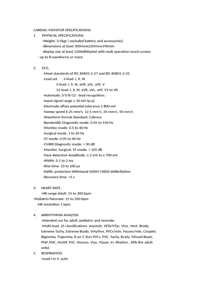 MONITOR specifications | PDF | Electrocardiography | Cardiology
