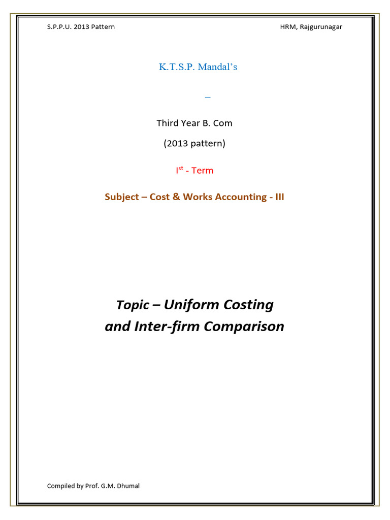 Uniform Costing and Inter-Firm Comparison | PDF | Cost Accounting ...