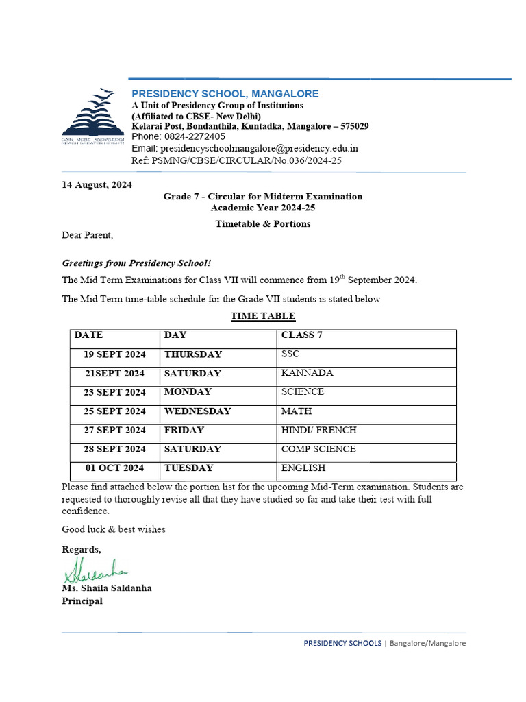 PSMNG - Circular No 036 (TT & Portion List GR 7) | PDF | Linguistics