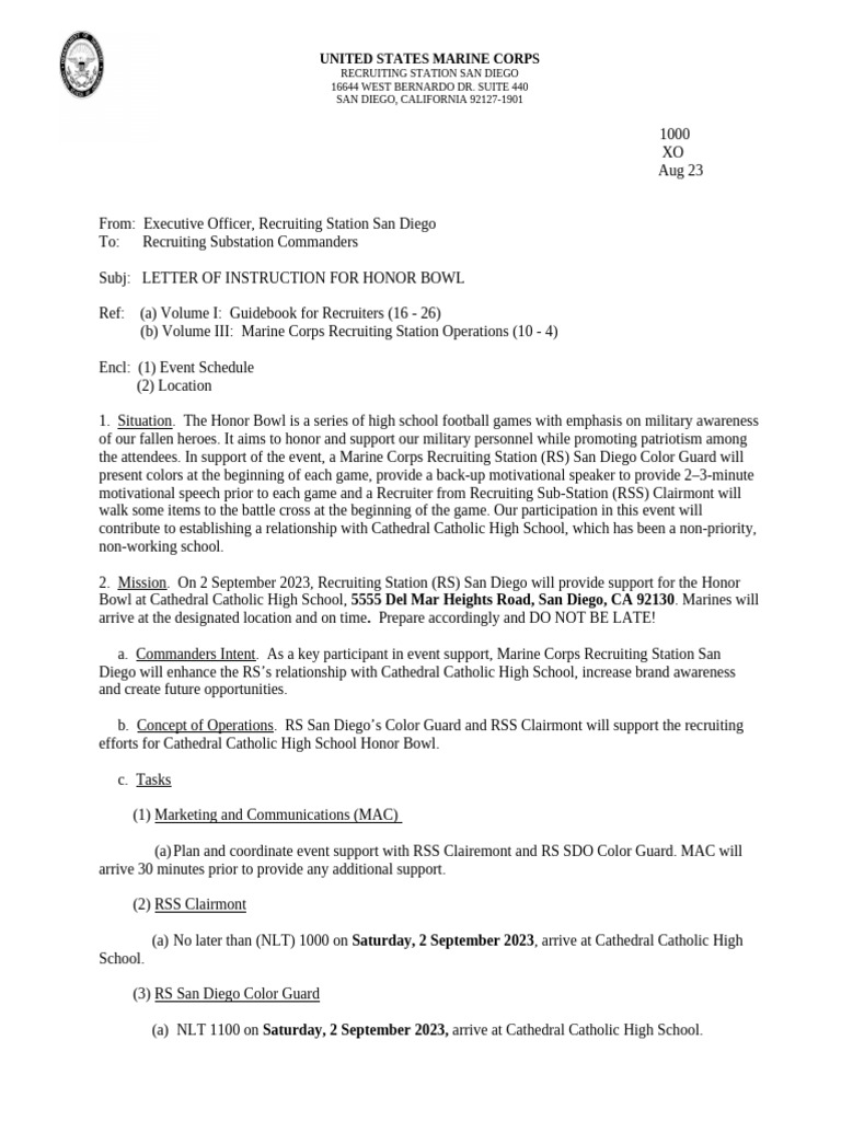 2 Sep 23 Honor Bowl Loi Draft | PDF | United States Marine Corps ...