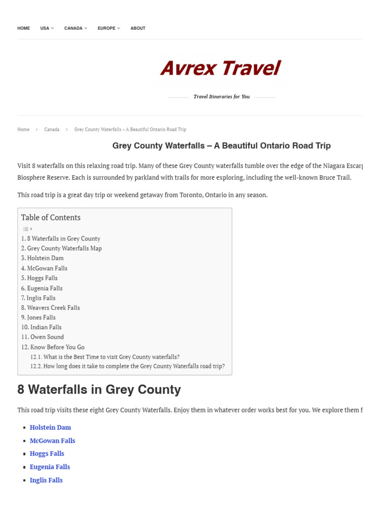 Grey County Waterfalls Road Trip Guide | PDF | Trail