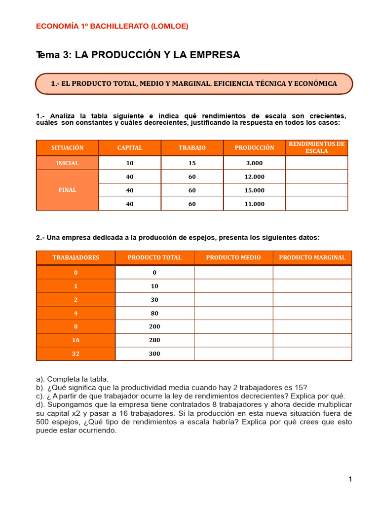 Ejercicios Tema 3 ECONOMIA | PDF | Business | Division de trabajo