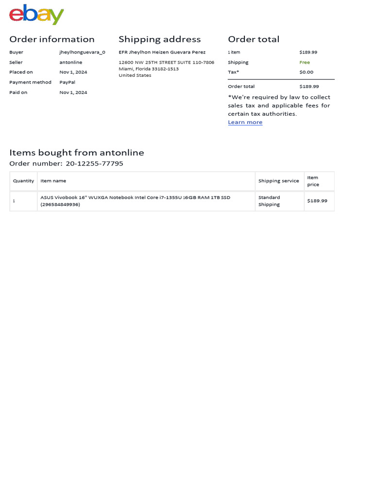 Factura Laptop Asus | PDF