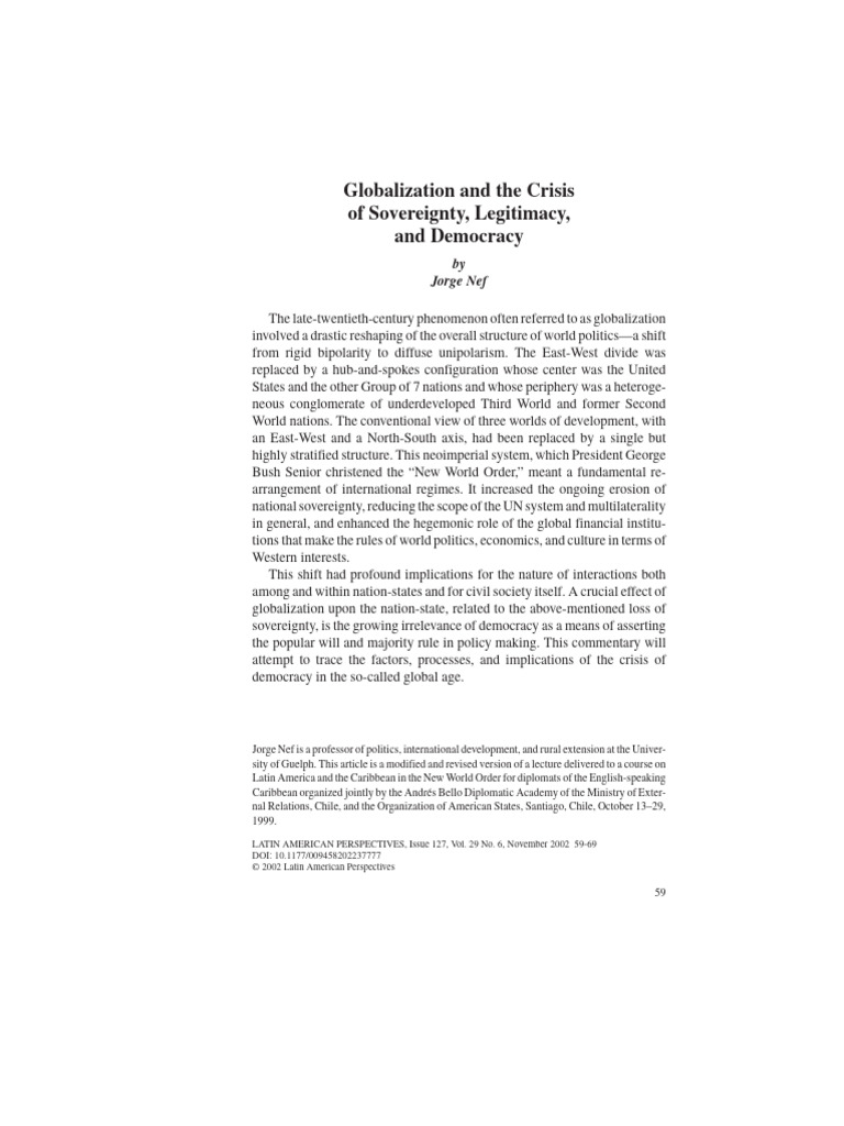 Globalization and The Crisis of Sovereignty, Legitimacy, and Democracy ...