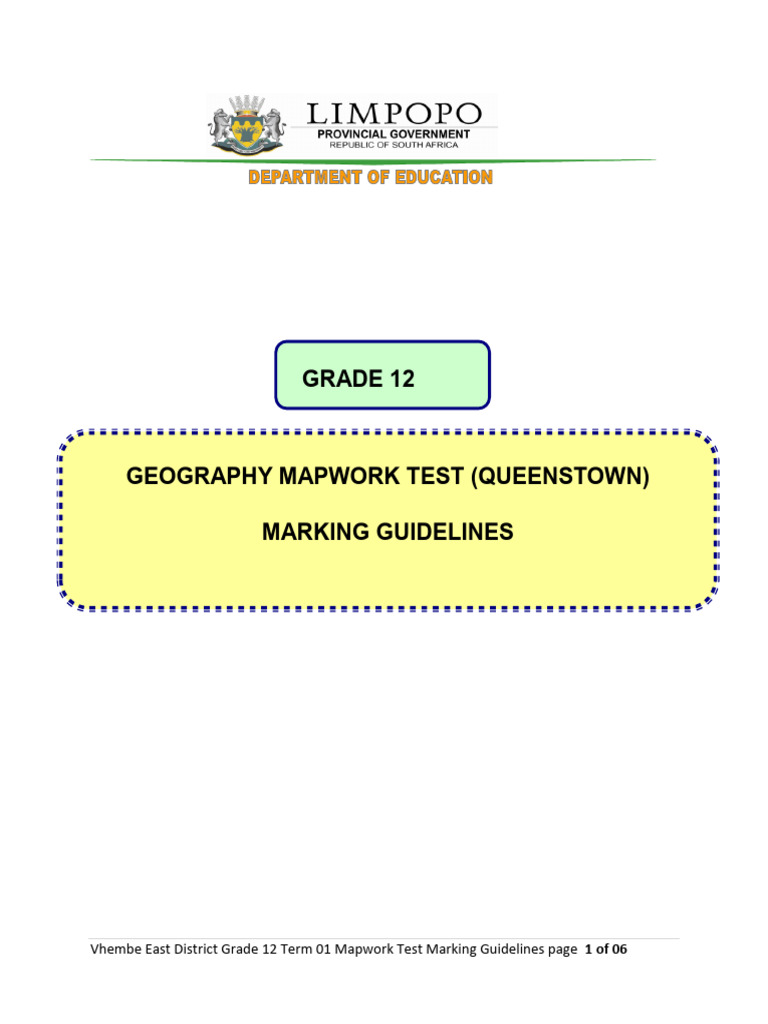 Geography Grade 12 Mapwork Test MG - 101154 | PDF | Geographic ...