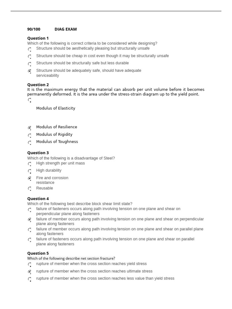 Structural Engineering Diagnostic Exam | PDF | Buckling | Strength Of Materials