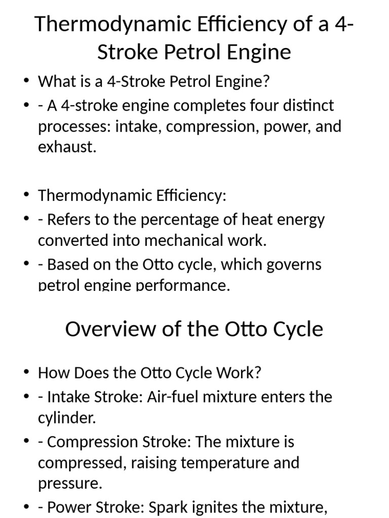 Thermodynamic Efficiency in 4-Stroke Engines | PDF | Technology ...