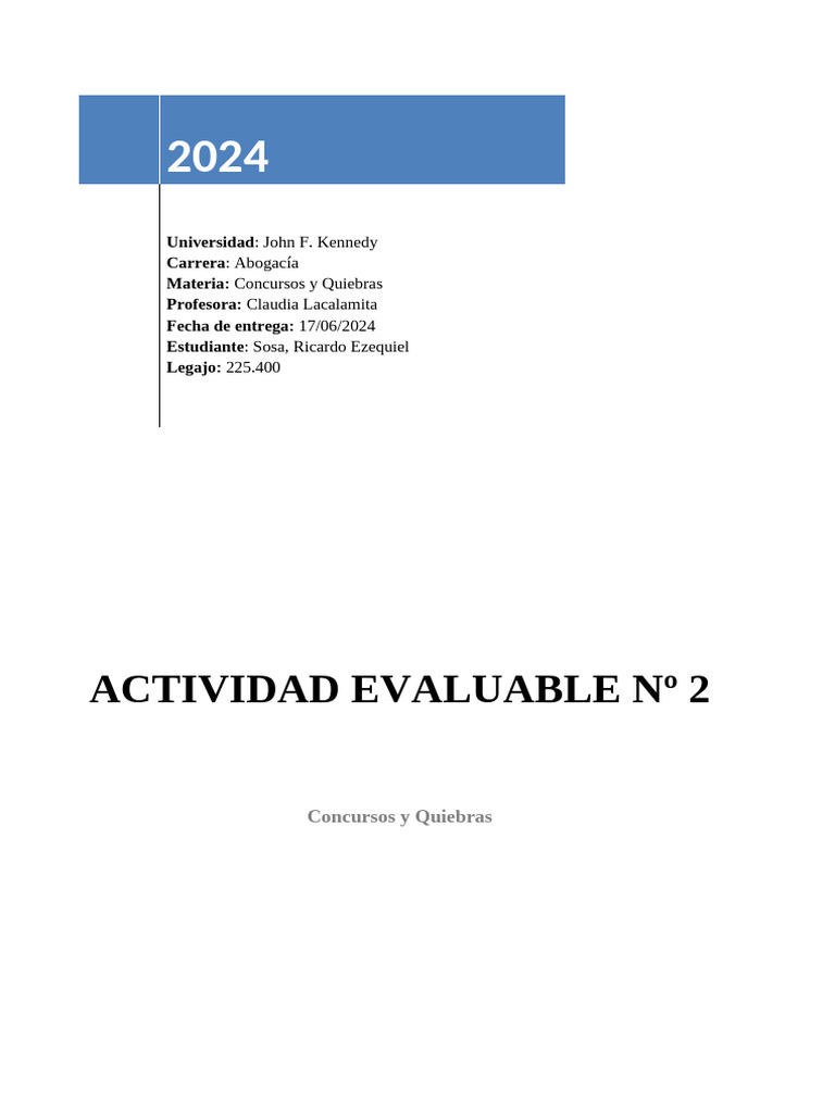 Actividad Evaluable 2 - Concursos y Quiebras | PDF