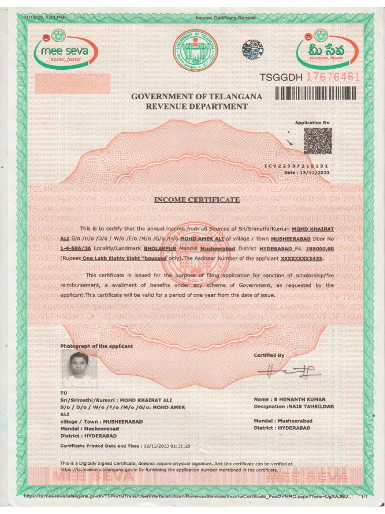 Income Certificate | PDF