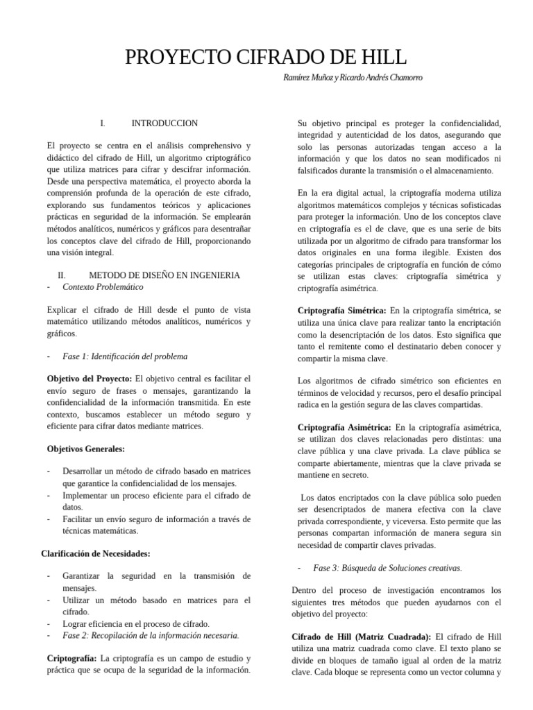 Cifrado de Hill: Guía Matemática | PDF | Clave (criptografía) | Cifrado