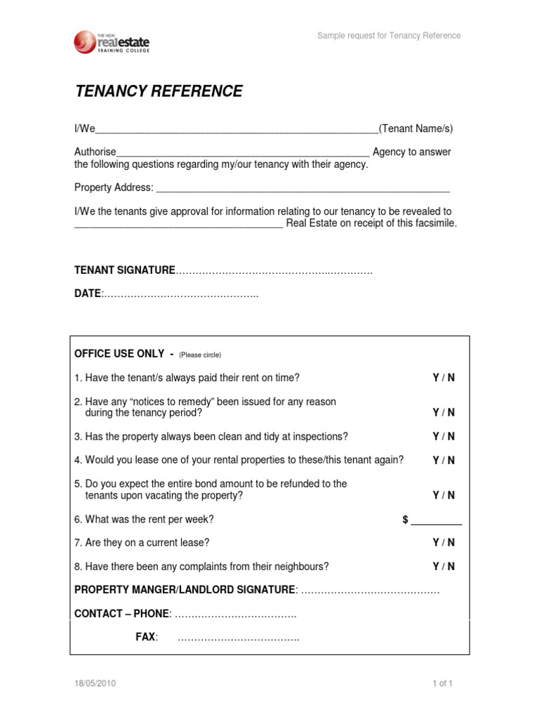 Sample Request For Tenancy Reference | PDF