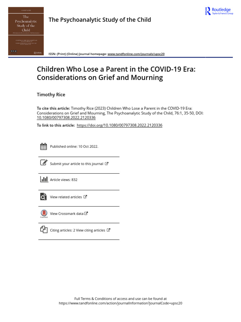 Children Who Lose a Parent in the COVID-19 Era Considerations on Grief ...