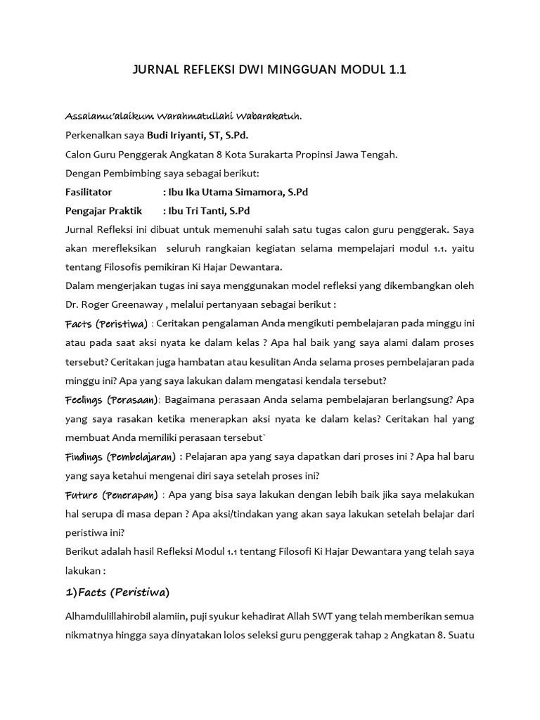 Jurnal Refleksi Modul 1.1 Budi Iriyanti - Compressed | PDF | Karier & Perkembangan