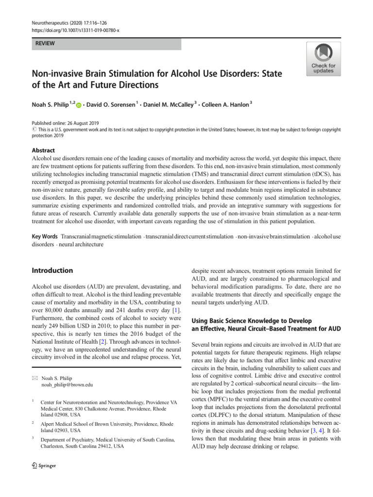 Non Invasive Brain Stimulation For Aud State Of The Art And Future Directions Zie Review Tdcs