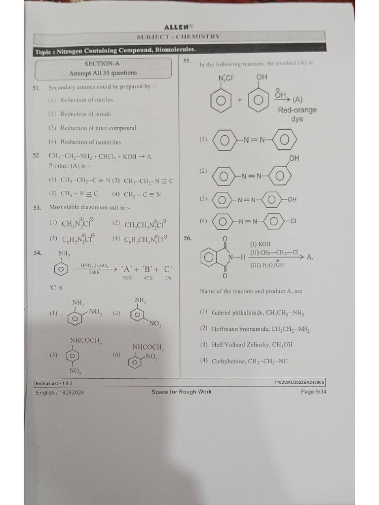 Allen Test Paper Chemistry | PDF