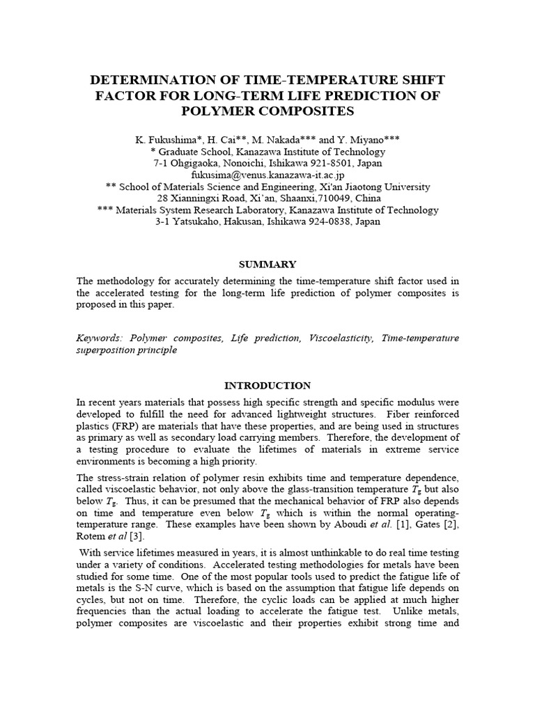 Determination of Time-Temperature Shift Factor For Long-Term Life ...