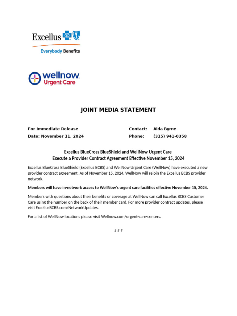 Excellus and WellNow Contract Agreement | PDF | Finance & Money Management