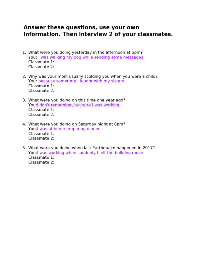 Past Continuous Speaking Activity | PDF