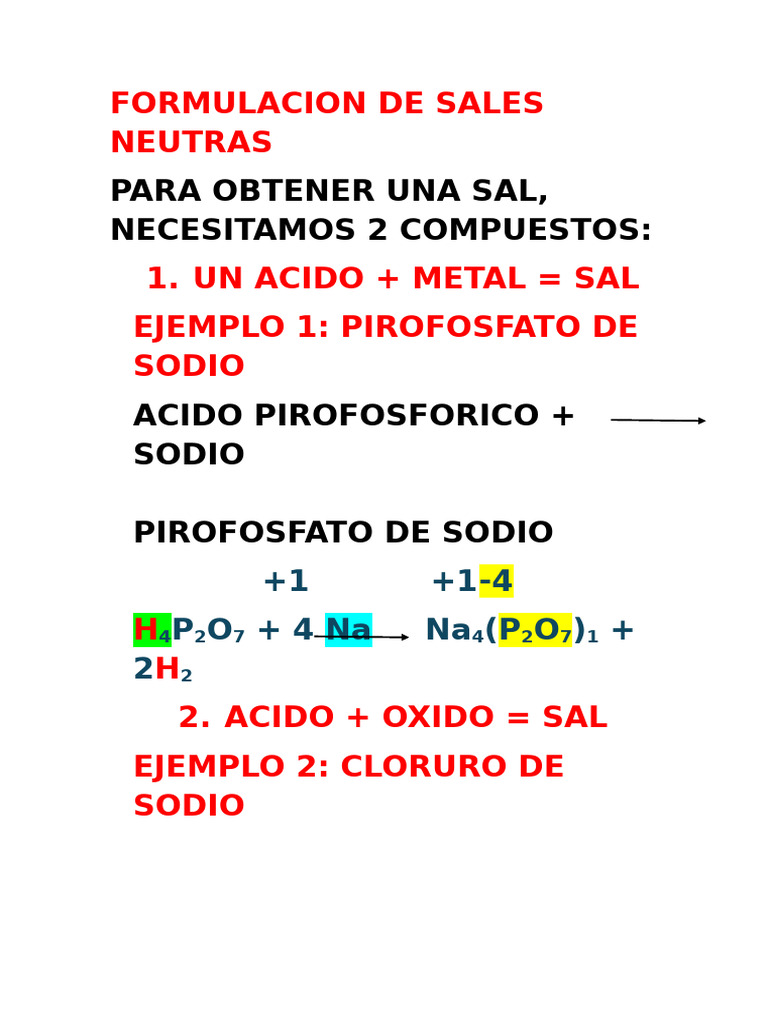 Formulacion de Sales Neutras - Clase Davinia | PDF | Sal (química) | Hidróxido
