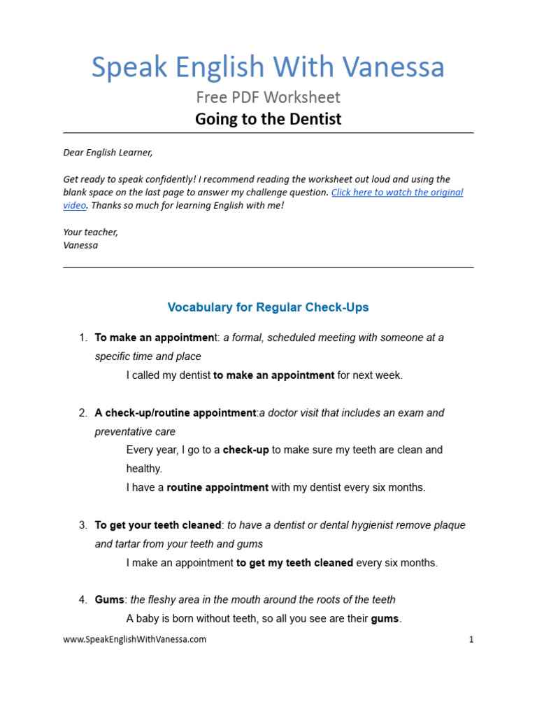 Dentist in English - Speak English With Vanessa | PDF