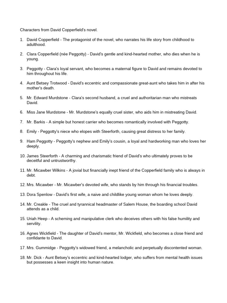 Characters From David Copperfield | PDF | David Copperfield | British ...