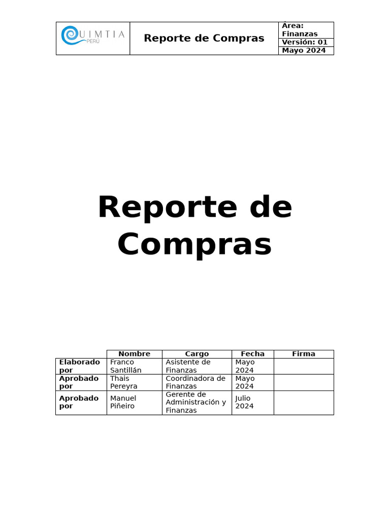Formato para Procedimientos Internos GAF 2024 - Reporte de Compras | PDF