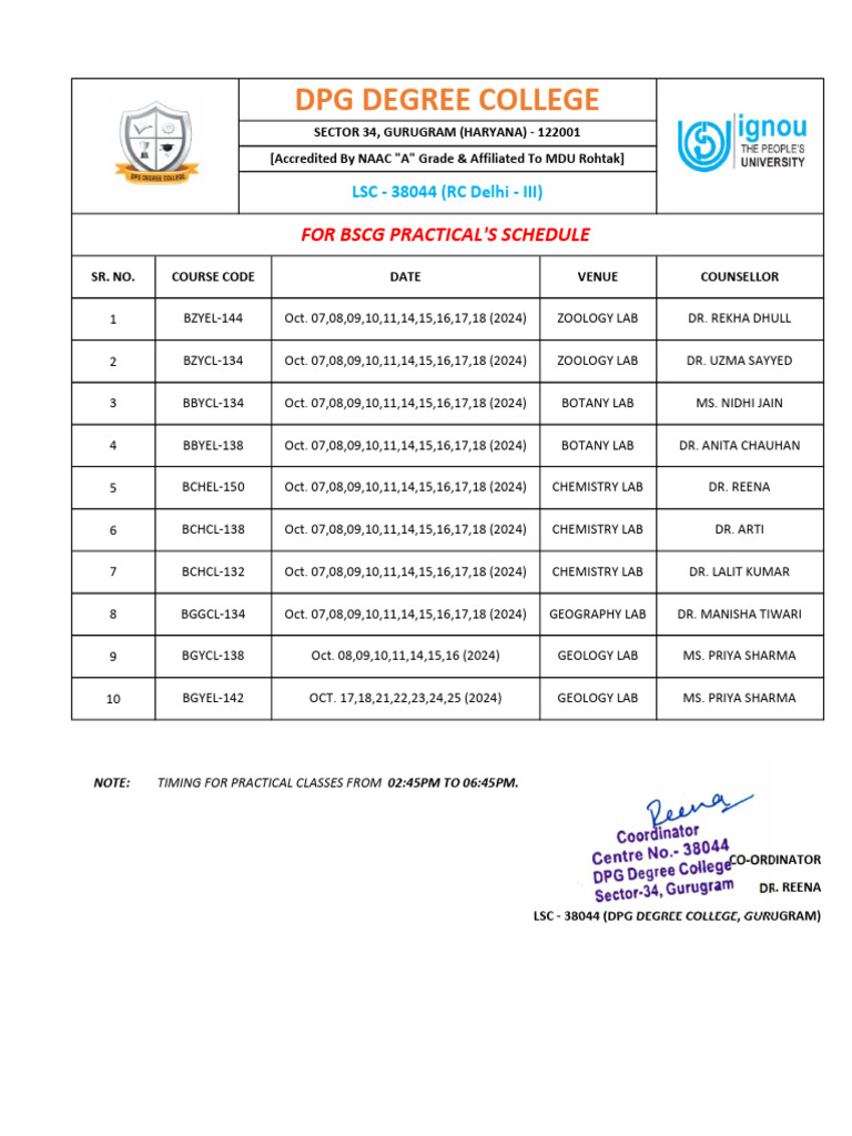 LSC 38044 Practical Schedule Sept 2024 Onwards I 241007 095719 | PDF