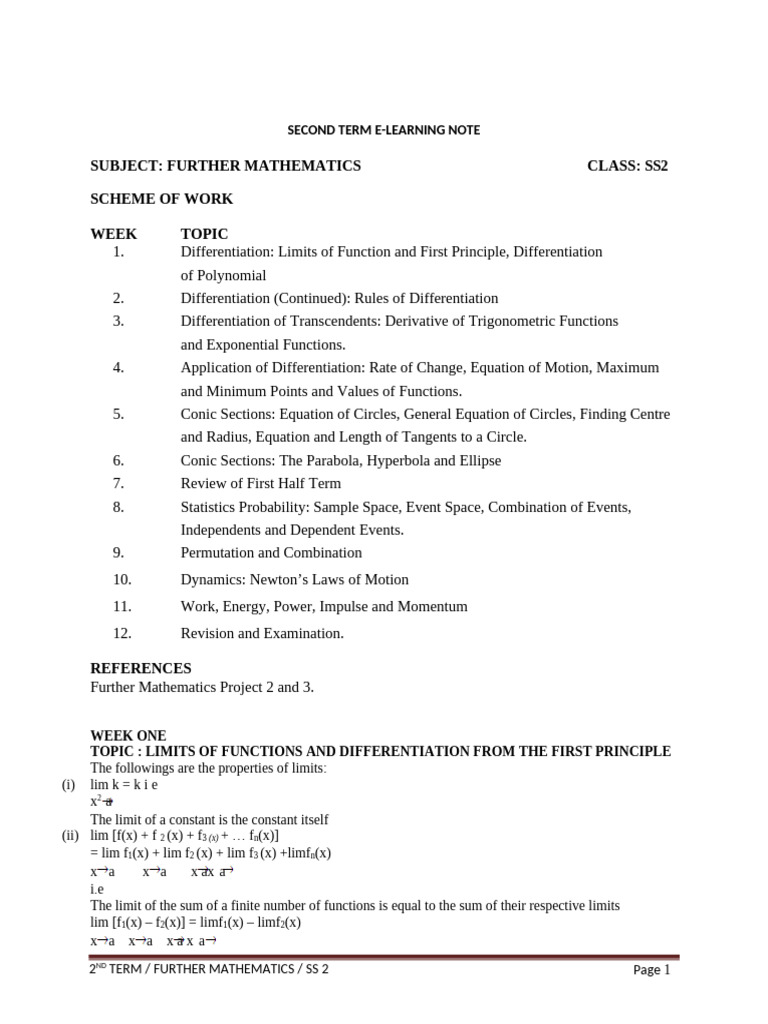 SS2 Further Mathematics 2nd Term Guide | PDF | Circle | Trigonometric ...