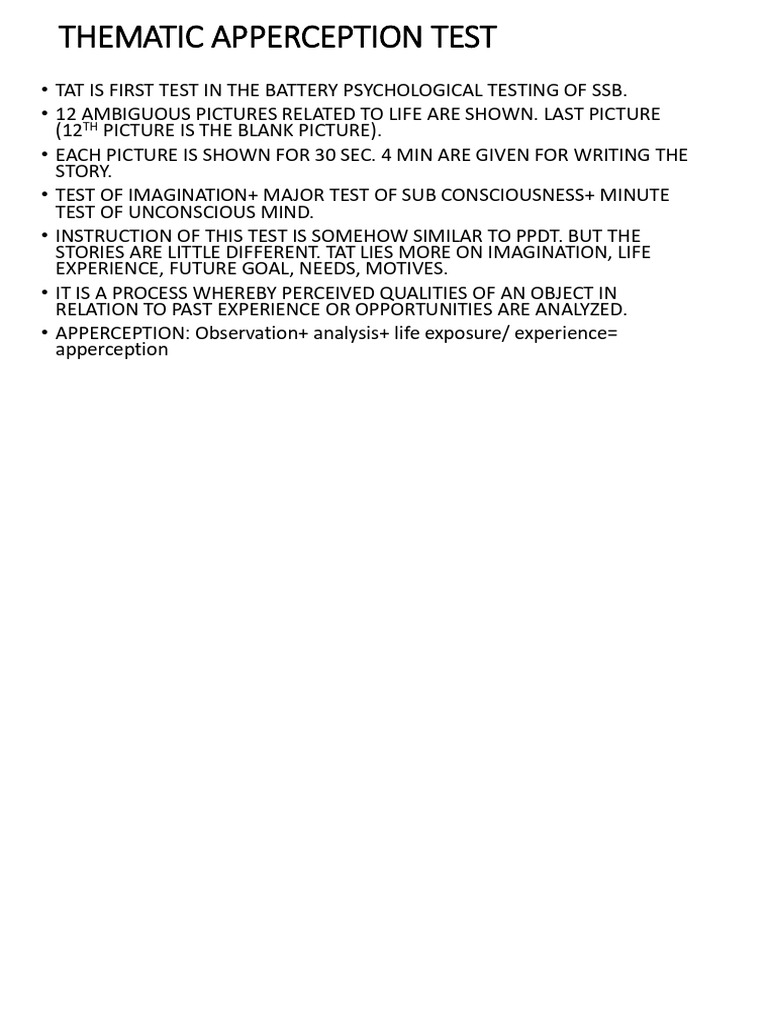 Thematic Apperception Test (TAT) | PDF