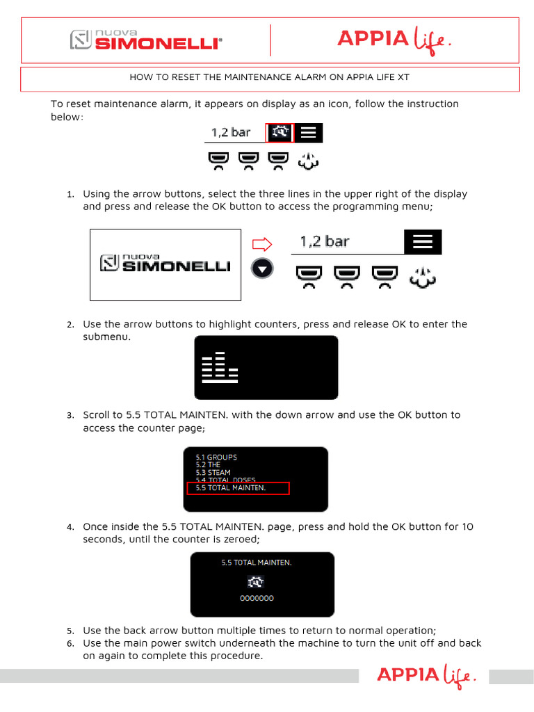 Resetting Appia Life XT Alarm | PDF