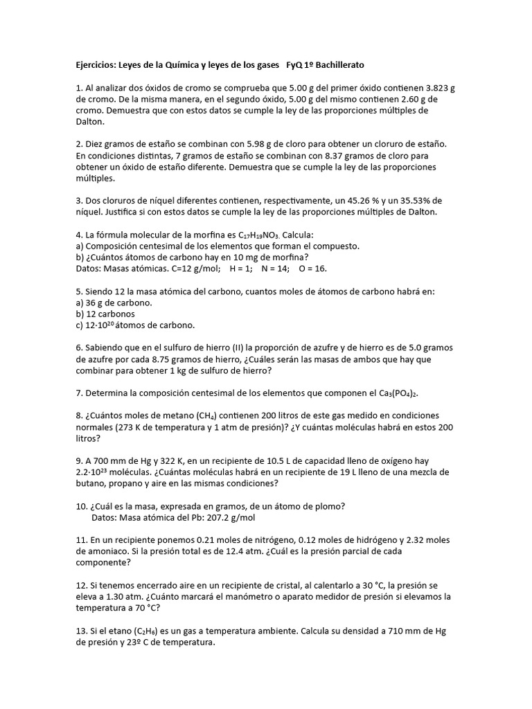 Ficha Tema 2 Problemas Fyq | PDF | Concentración | Gases
