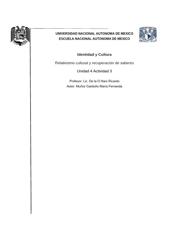Identidad y Cultura Unidad 4 Actividad 3 | PDF | Igualdad de género ...