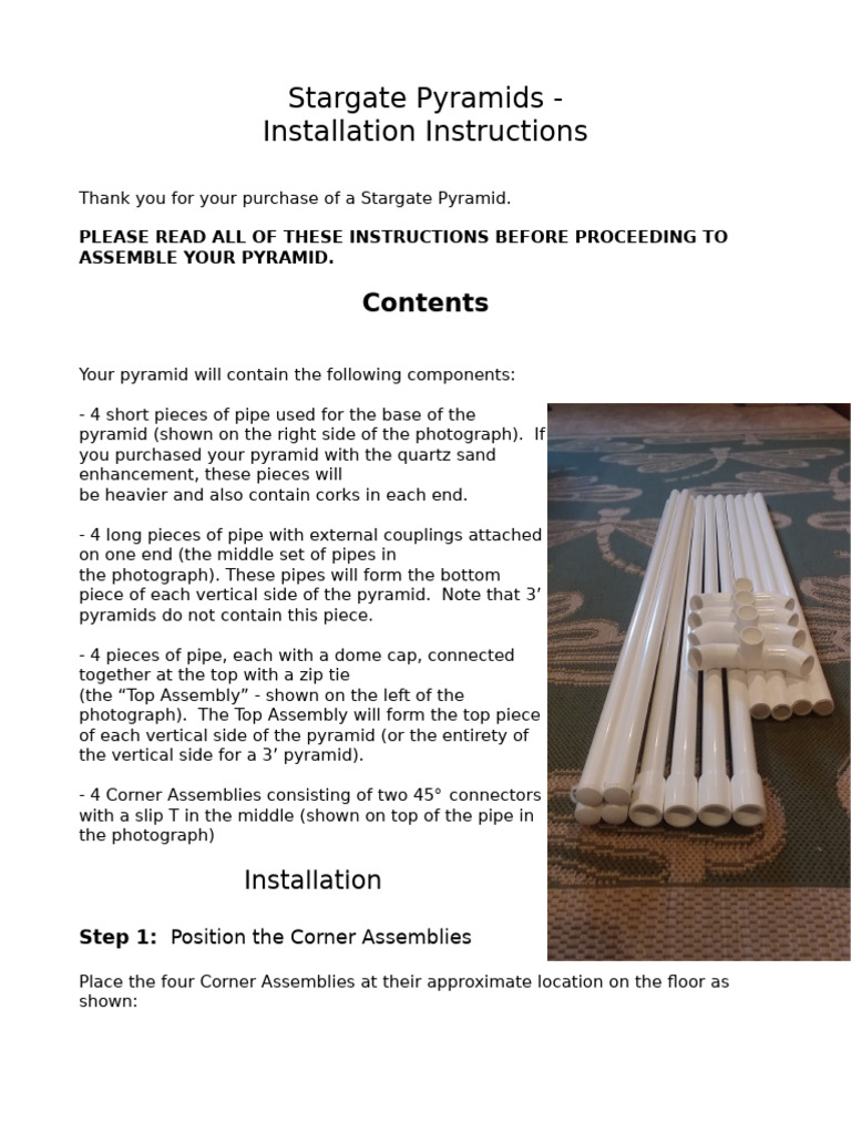 Stargate Pyramids - Installation Instructions | PDF | Pipe (Fluid ...