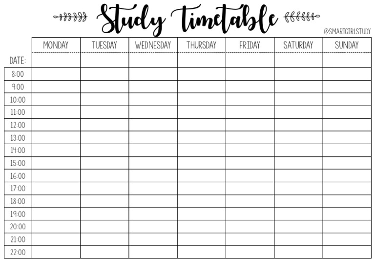 Study Timetable Girlsmartstudiesthx | PDF