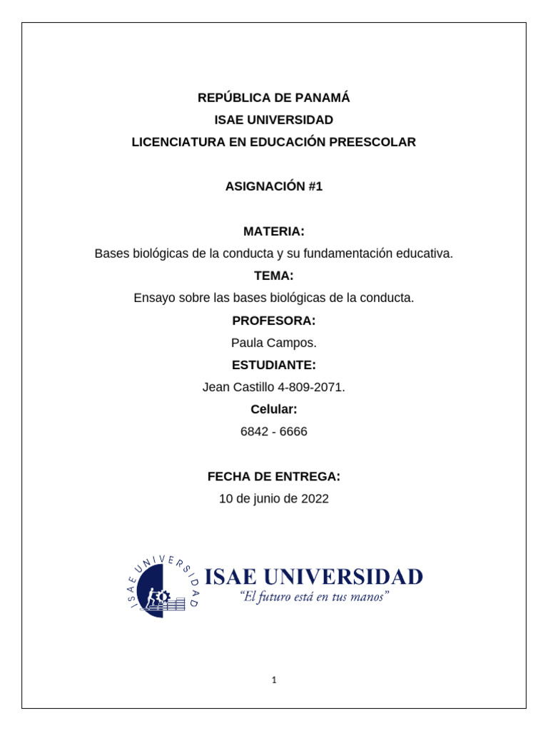 Ensayo de Jean Castillo | PDF | Aprendizaje | Comportamiento