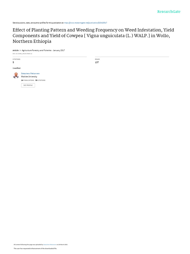 Cowpea Yield: Planting & Weeding Effects | PDF | Weed | Soil