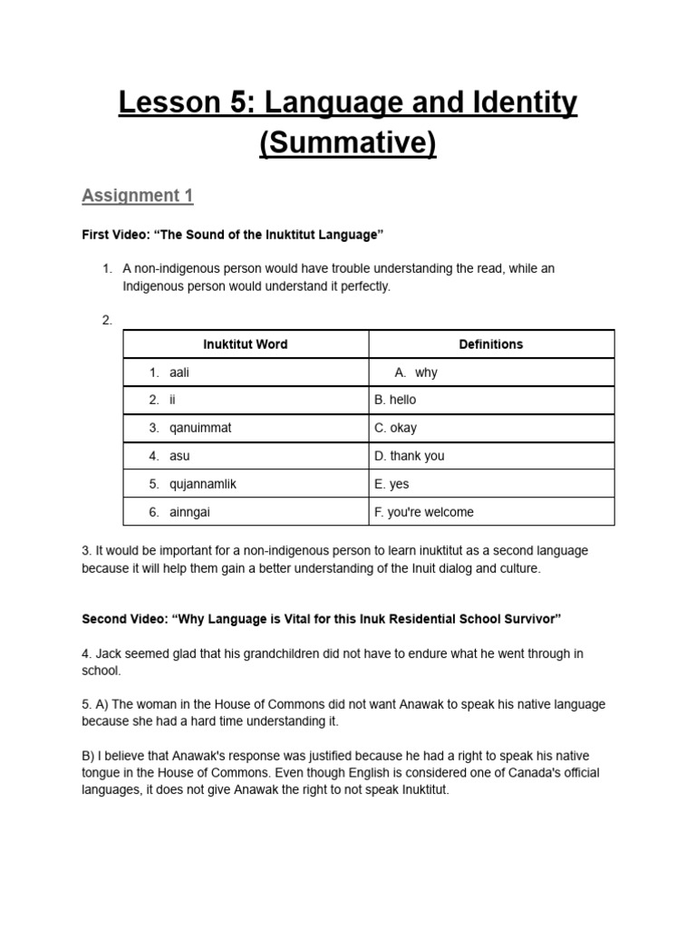 NBE3UR - Lesson 5 (Summative) | PDF | Inuit