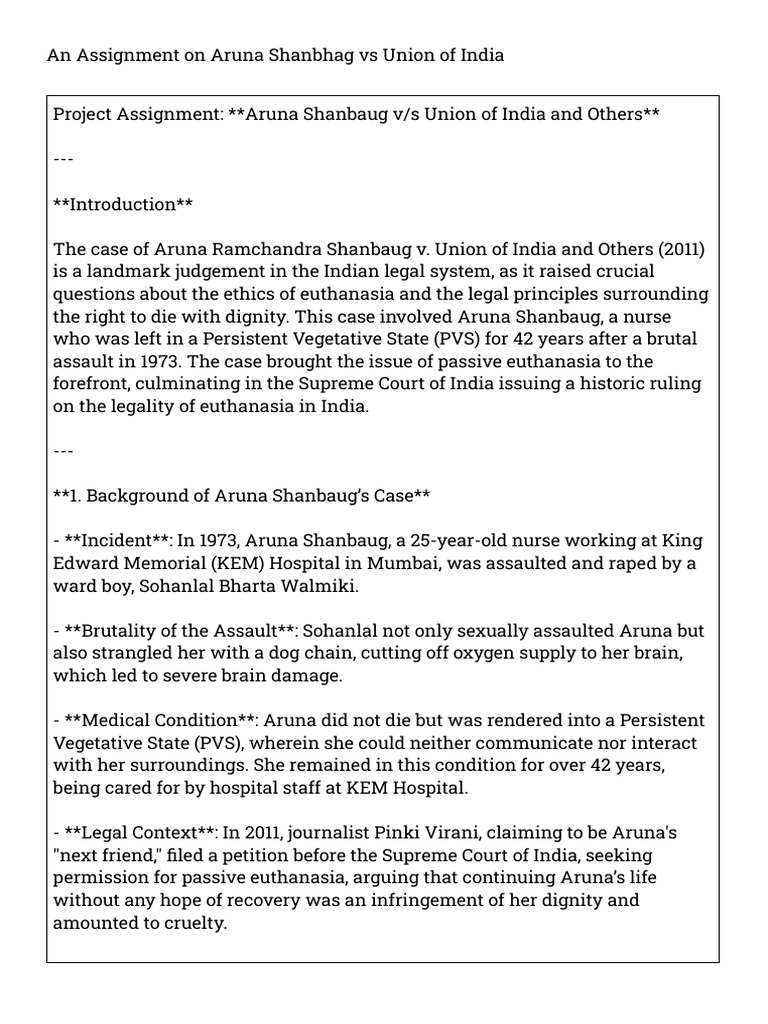 An Assignment On Aruna Shanbhag Vs Union of India | PDF | Justice ...
