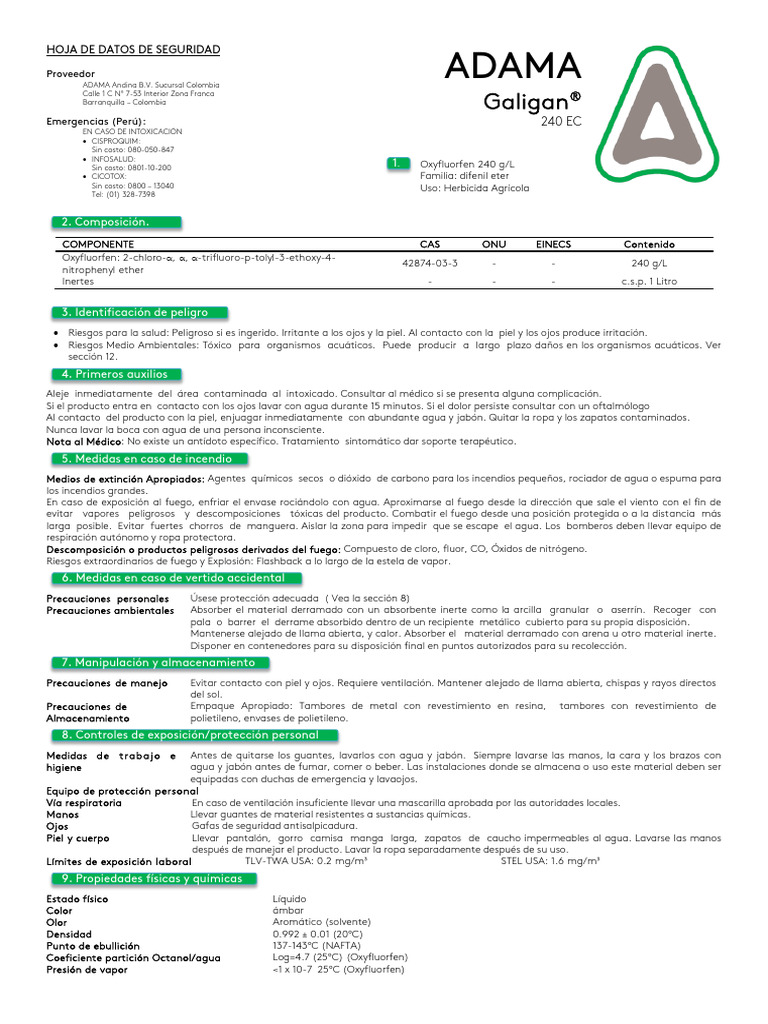 Ficha Técnica de Galigan 240 EC | PDF | Agua