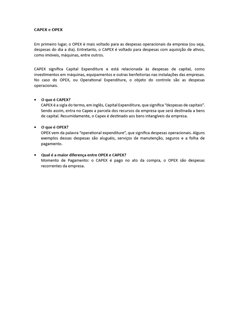 CAPEX e OPEX | PDF | Finanças e Administração de Capital