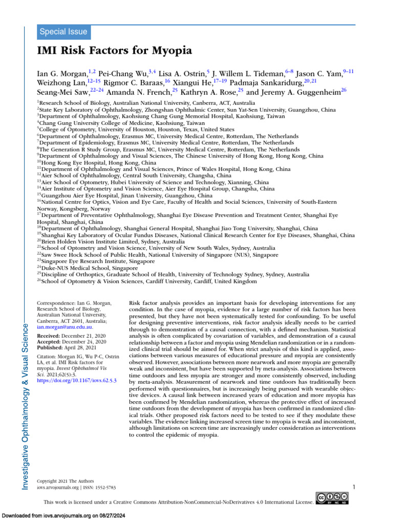 IMI Risk Factors For Myopia: Special Issue | PDF | Myopia
