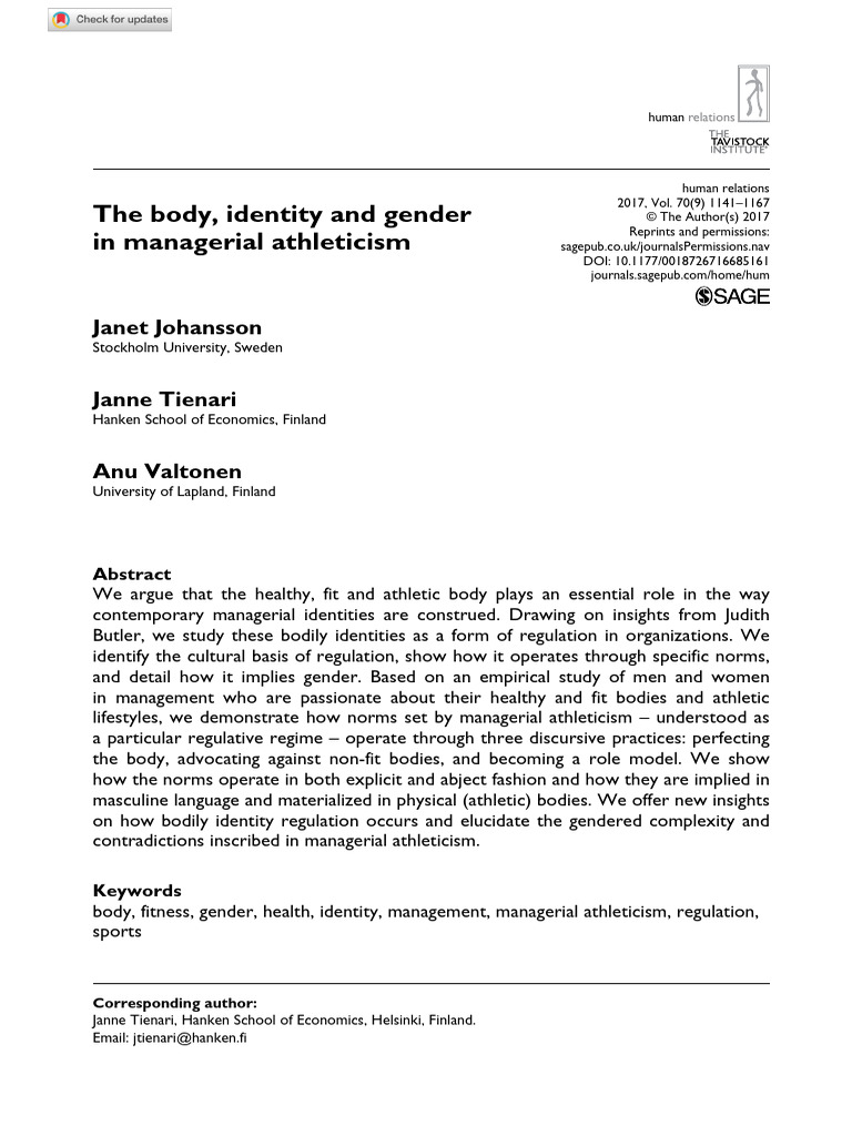 BODY - Managerial Athleticism (Body, Id, Gender) 2017 | PDF | Gender | Gender Studies