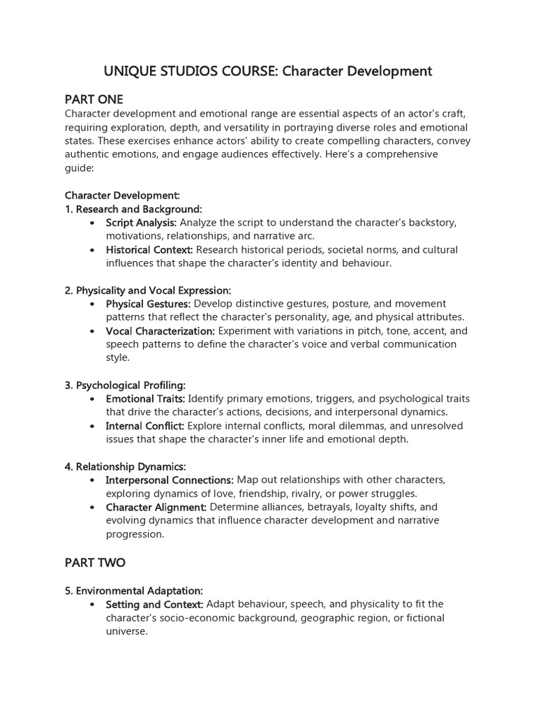 UNIQUE STUDIOS COURSE Character Development | PDF | Emotions | Narrative