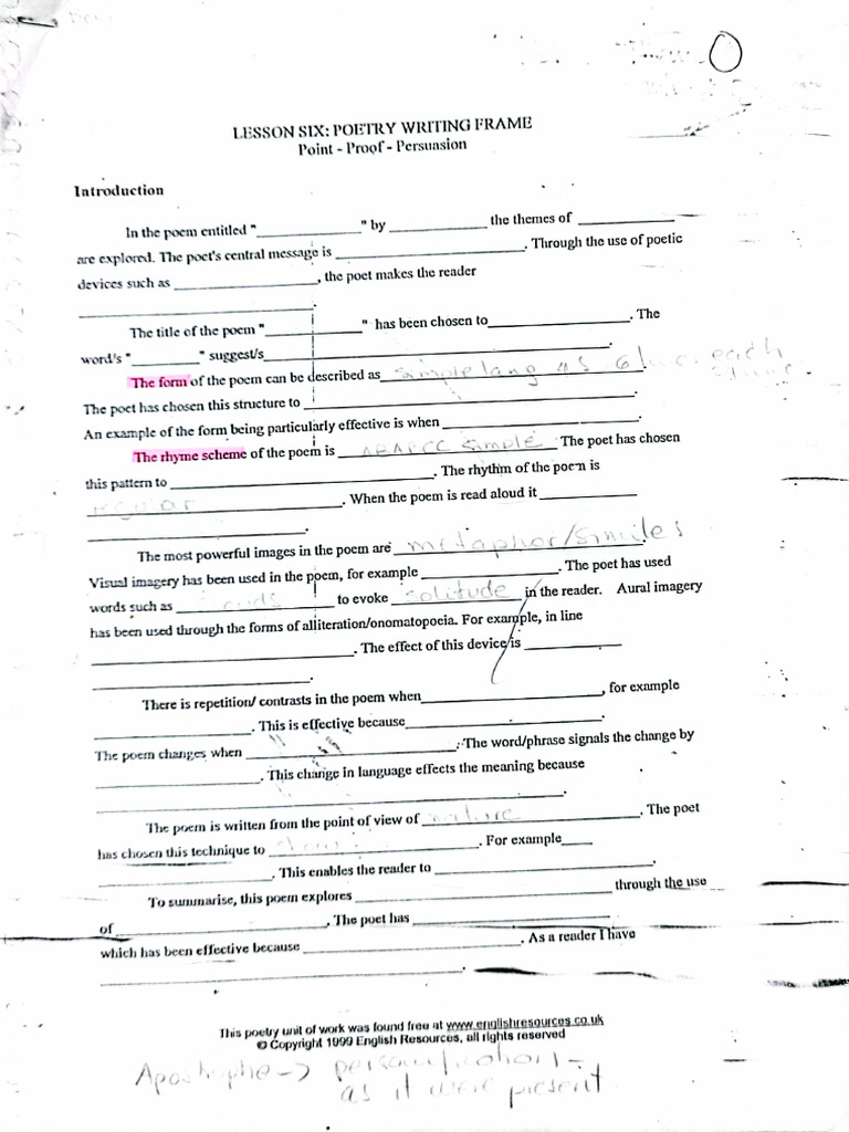 Lesson Six - Poetry Writing Frame | PDF