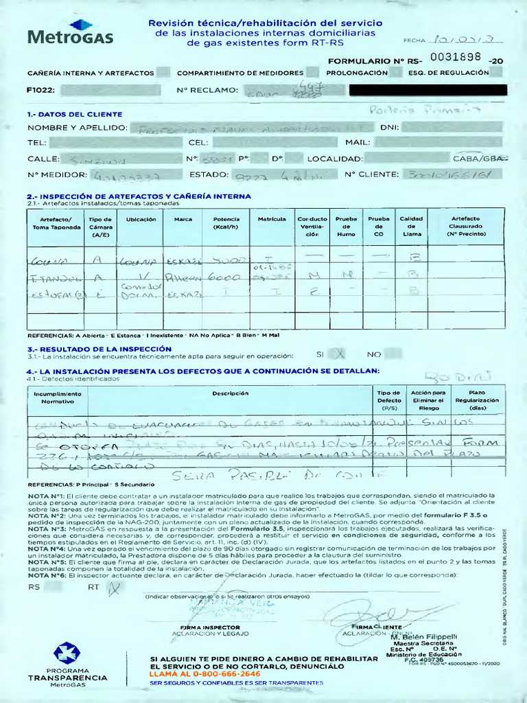 Inspección de Gas: Formulario MetroGAS | PDF | Gases | Naturaleza