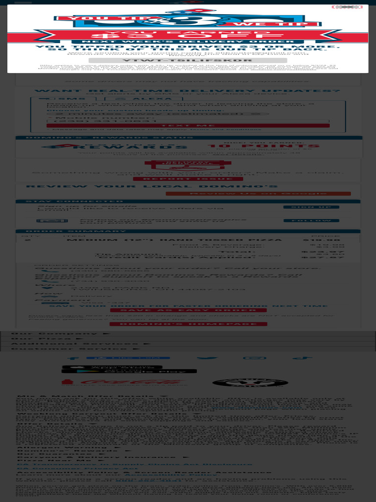 Order Confirmation - Checkout Confirmation - Domino's Pizza, Order ...