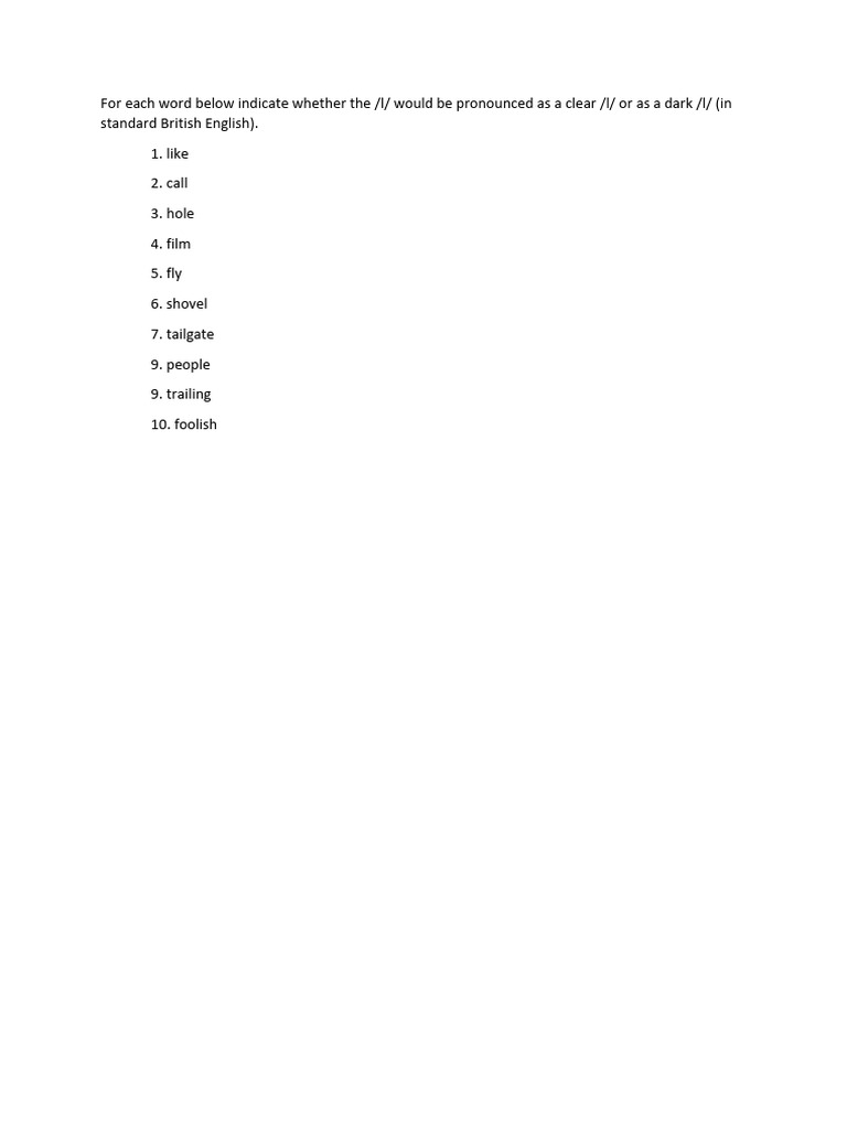 Clear vs. Dark /l/ in British English | PDF