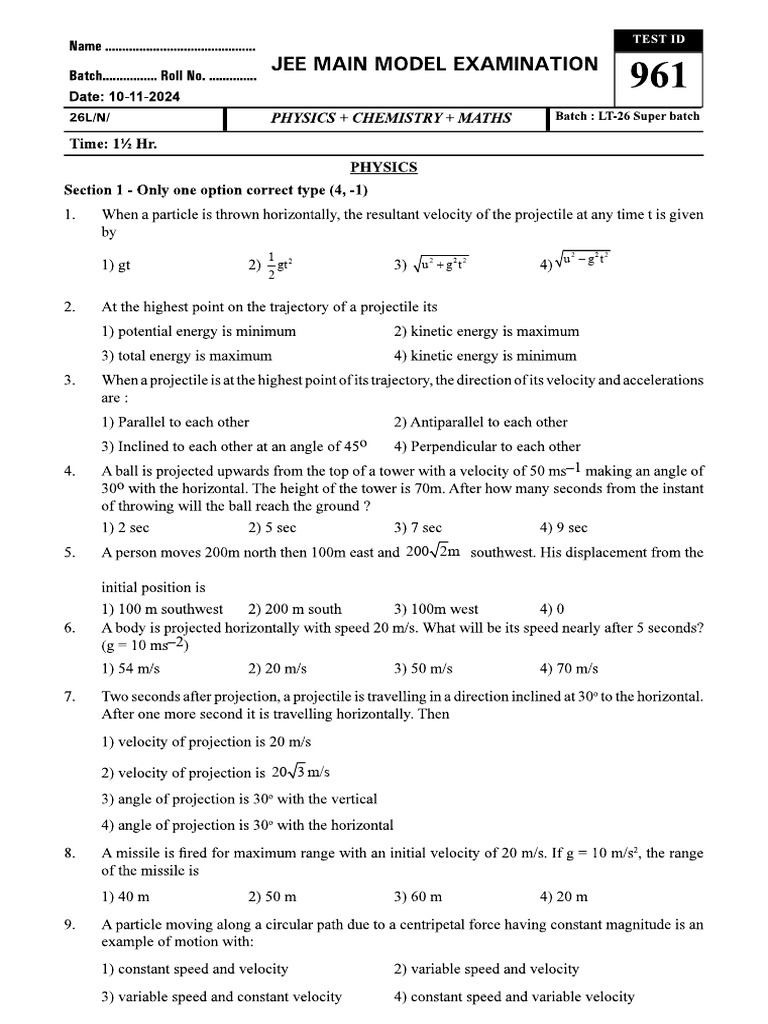 Lt-26 (Super Batch) Jee Model-p+c+B - 10-11-24 | PDF