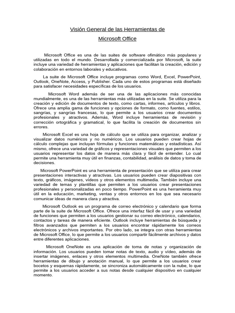 Visión General de Microsoft Office | PDF | Microsoft Office | Microsoft ...